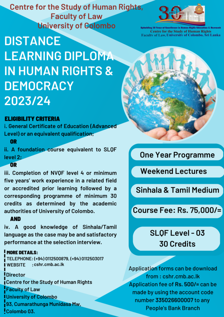 Distance Learning Diploma In Human Rights And Democracy Dldip Hr